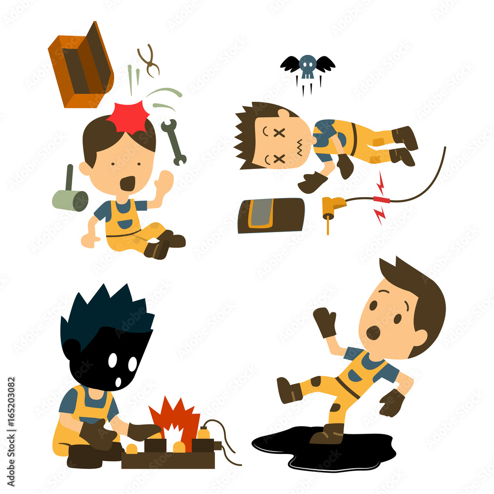 Set of Construction worker, Accident working, safety first, health and ...