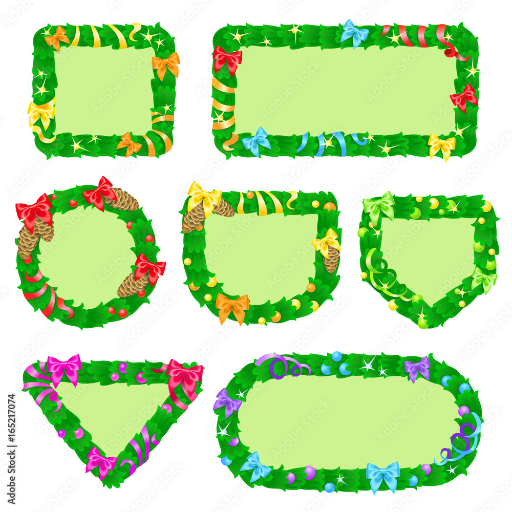 Different shapes of banners with fir frames in cartoon style / Small ...