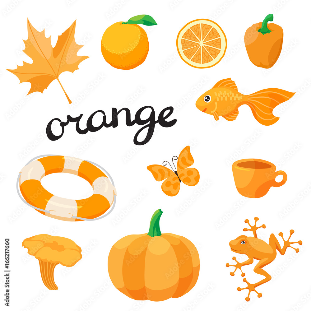 Orange. Learn the color. Education set. Illustration of primary colors ...