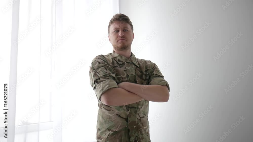 portrait men warrior, handsome, strong, confident soldier, crossed his ...