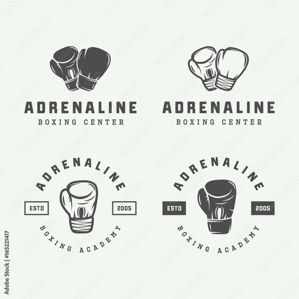 Set of retro boxing and martial arts logo badges and labels in vintage ...