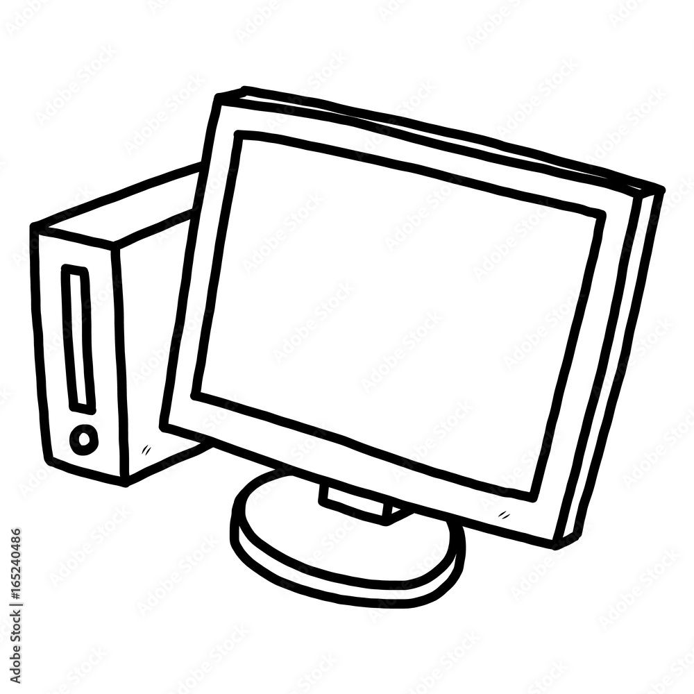 computer / cartoon vector and illustration, black and white, hand drawn ...