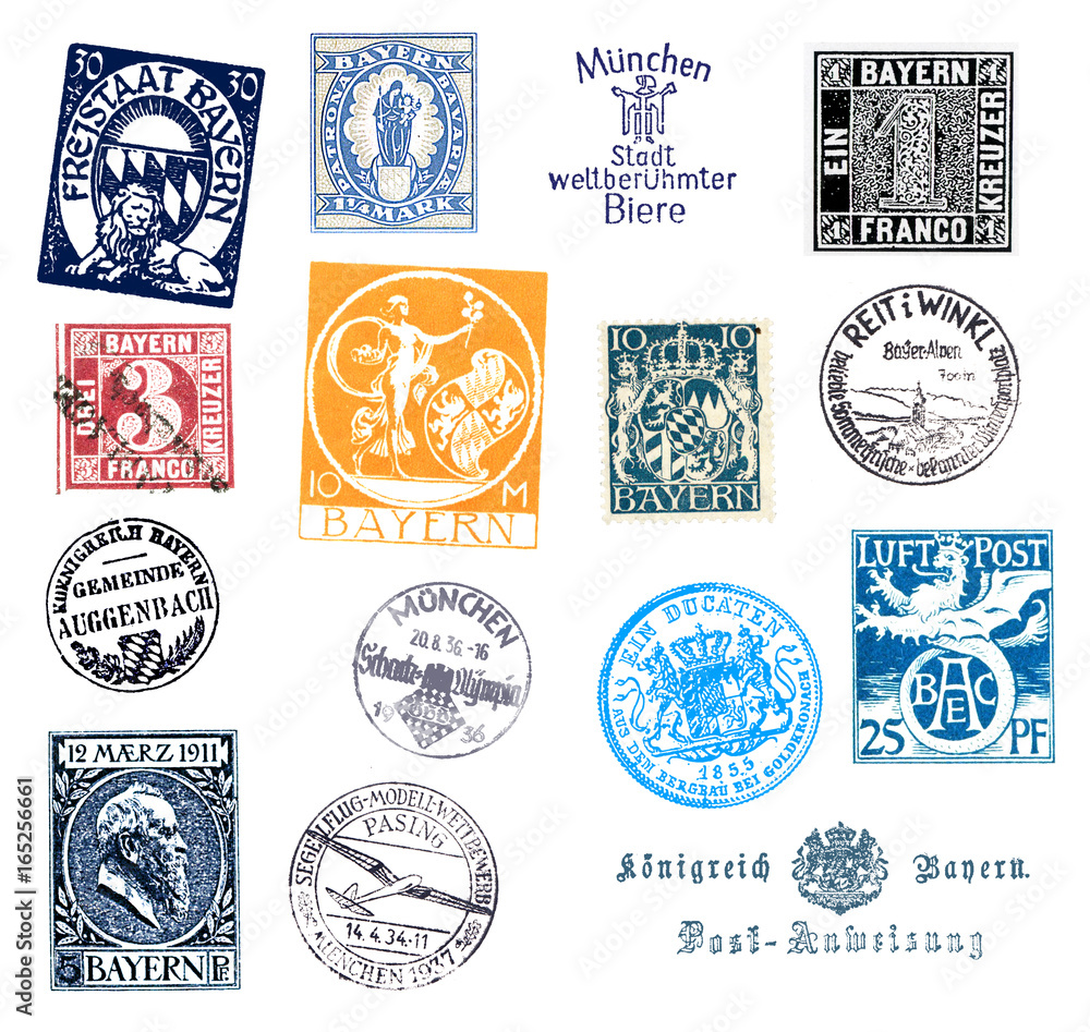 Briefmarken und Poststempel aus Bayern Stock Photo | Adobe Stock