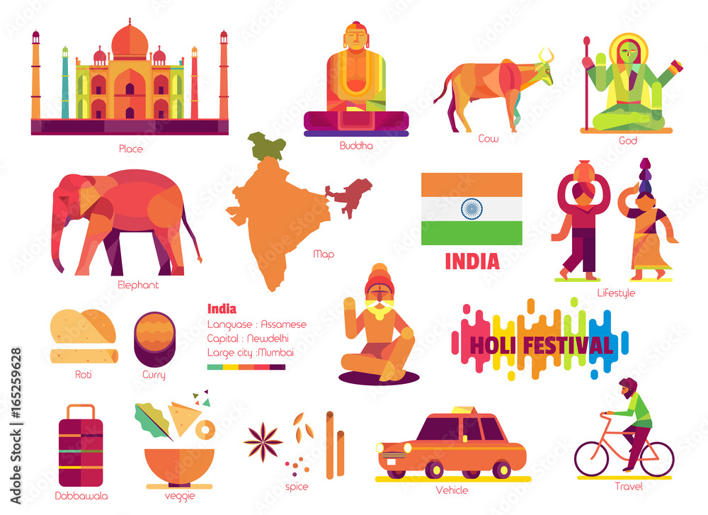India, Sign and symbol, Vector infographics illustration. Stock Vector ...