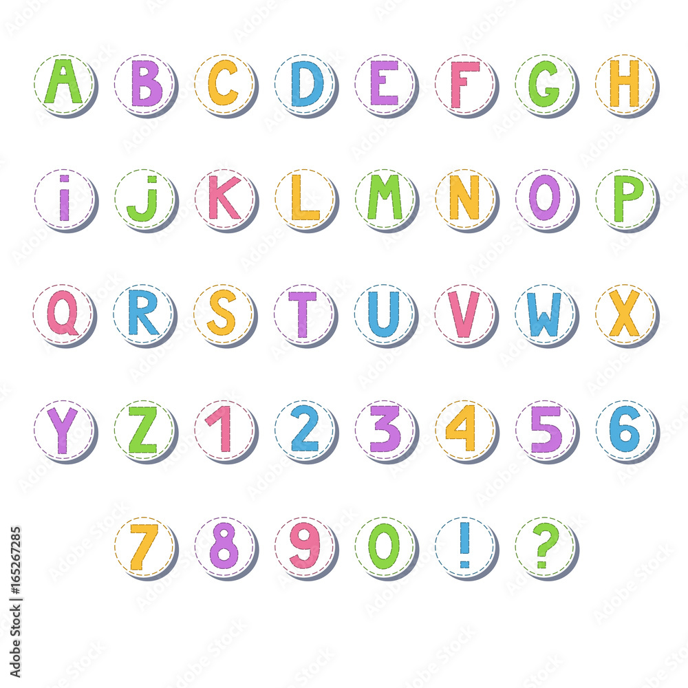 Cartoon colored alphabet. Letters and numbers in circles. Stock Vector ...