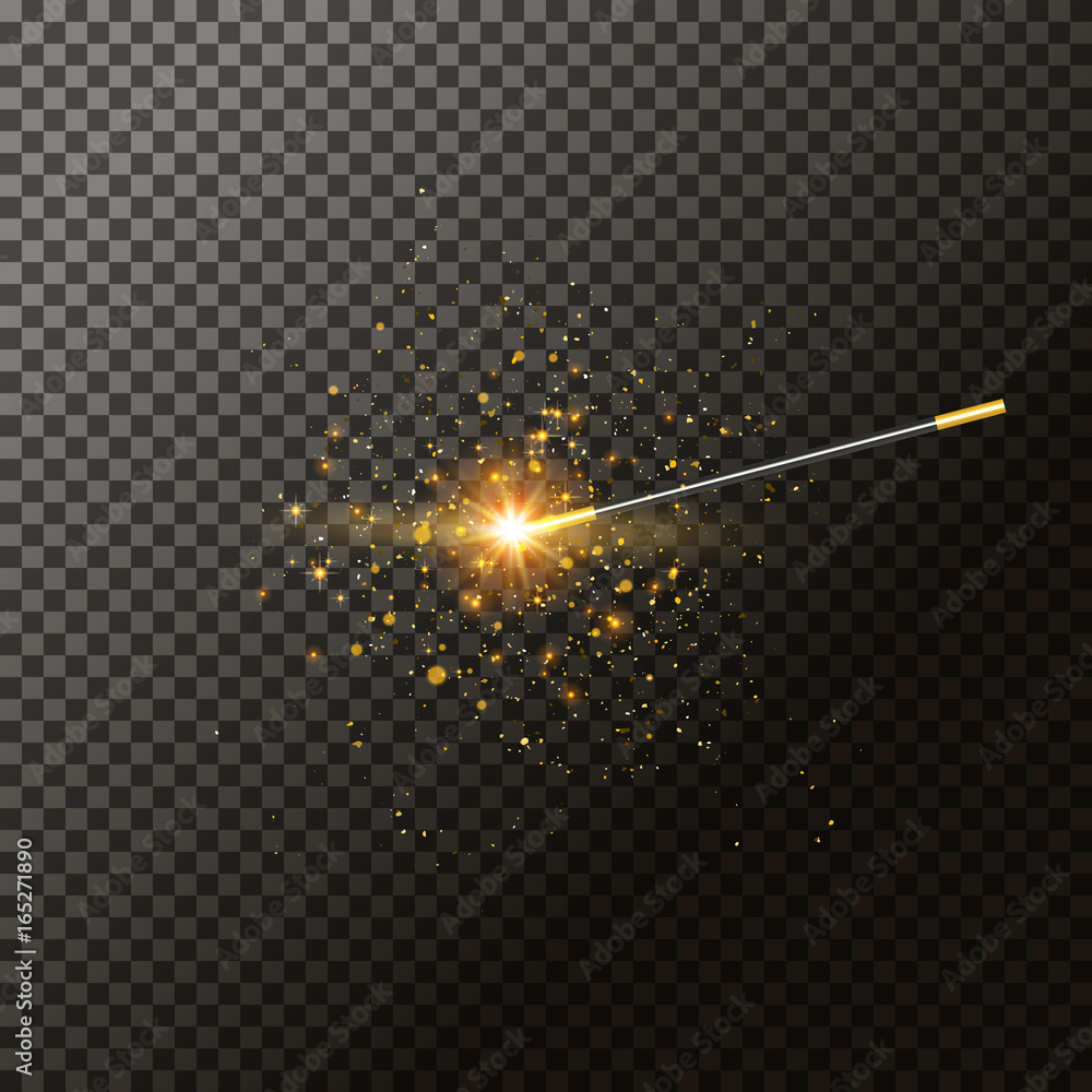 Magic wand illustration on transparent. Fairytale magician trick. Light ...