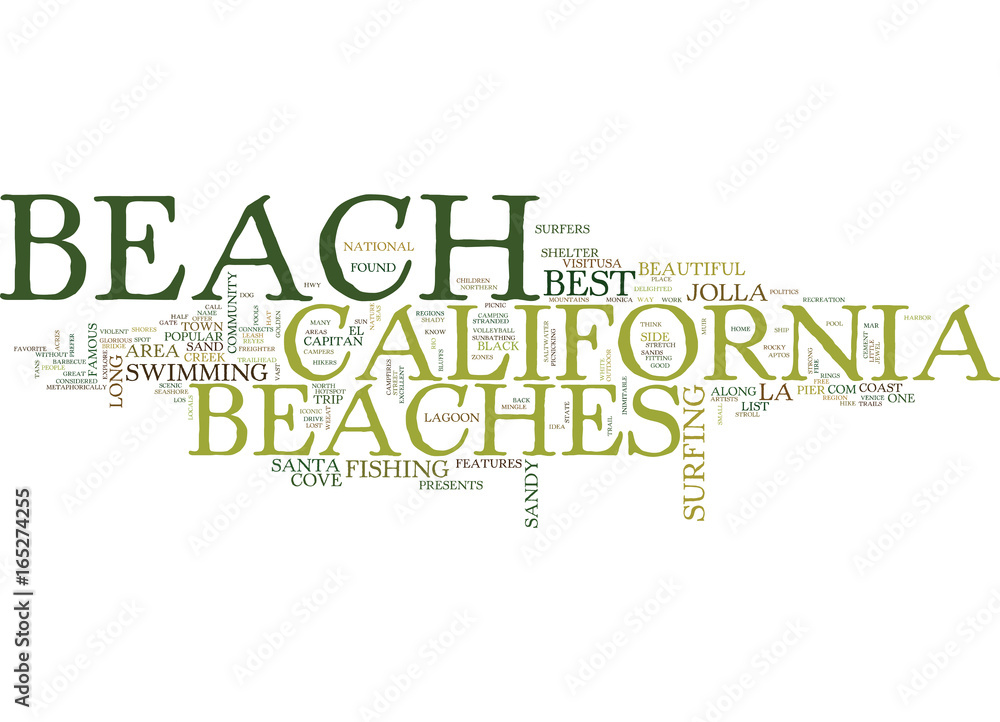 THE BEST BEACHES IN CALIFORNIA Text Background Word Cloud Concept Stock ...