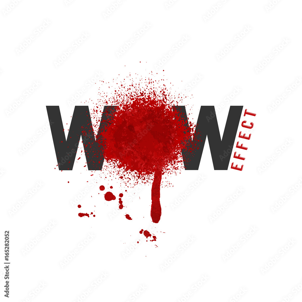 WOW effect sign with blood splash shot. Vector typography design ...