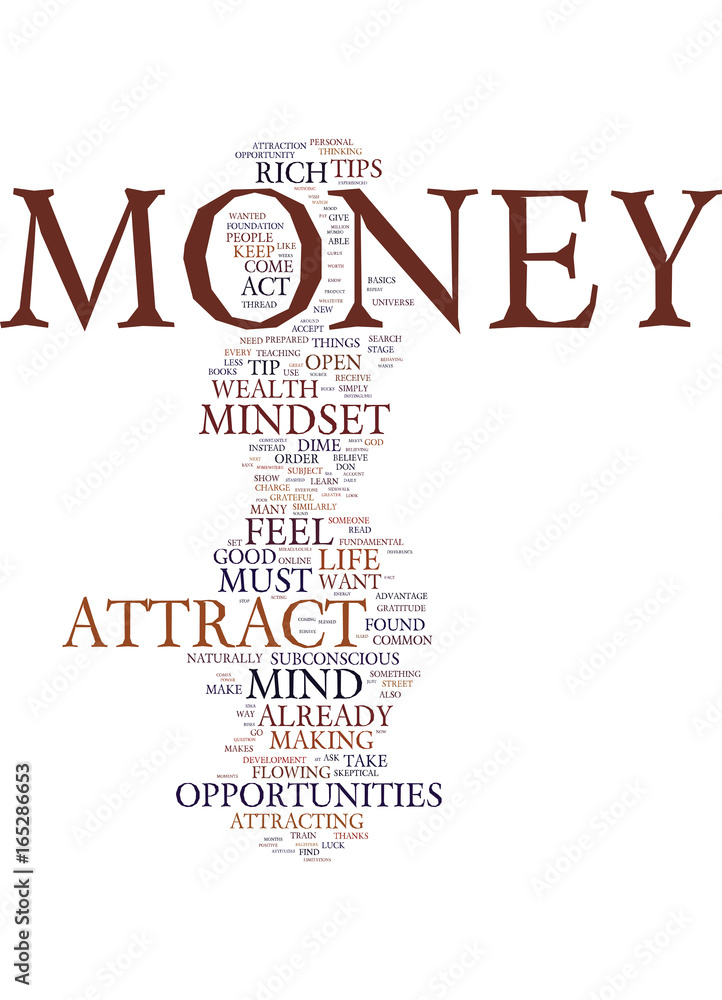 MINDSET TO ATTRACT MONEY Text Background Word Cloud Concept Stock ...