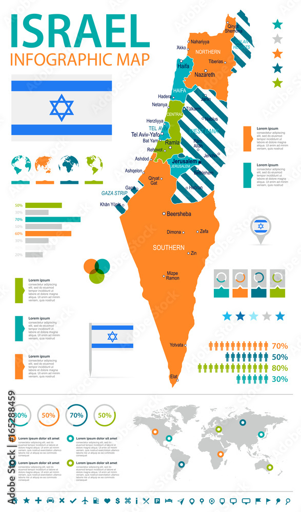 Israel - infographic map and flag - illustration Stock Vector | Adobe Stock