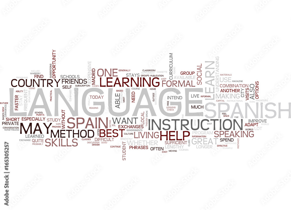 Póster LEARN THE SPANISH LANGUAGE IN SPAIN Text Background Word Cloud ...
