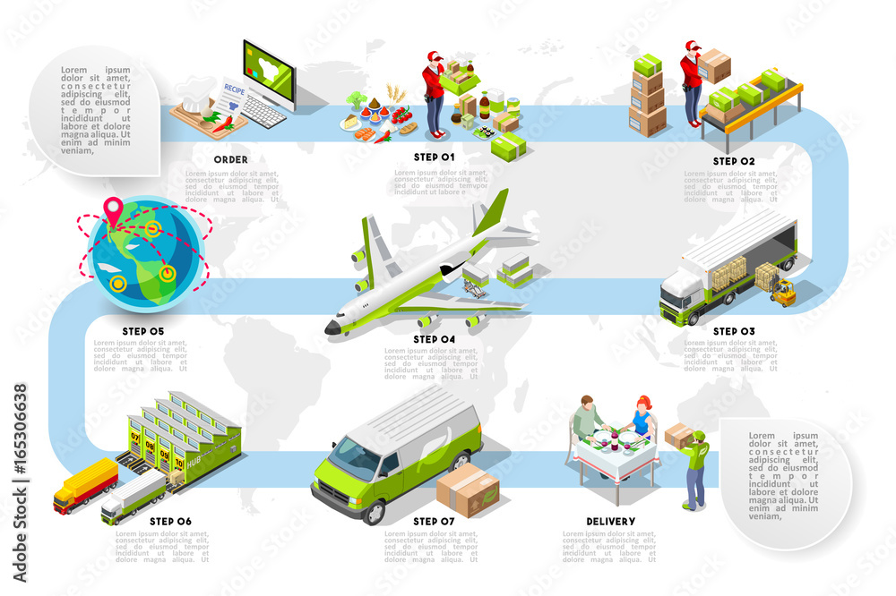 Logistic Isometric food transport vector trade network diagram ...