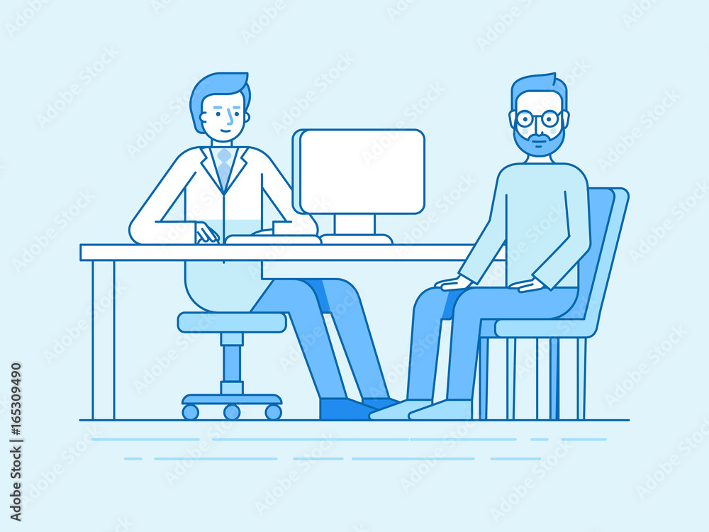 Vector illustration in flat linear style and blue color - health care ...