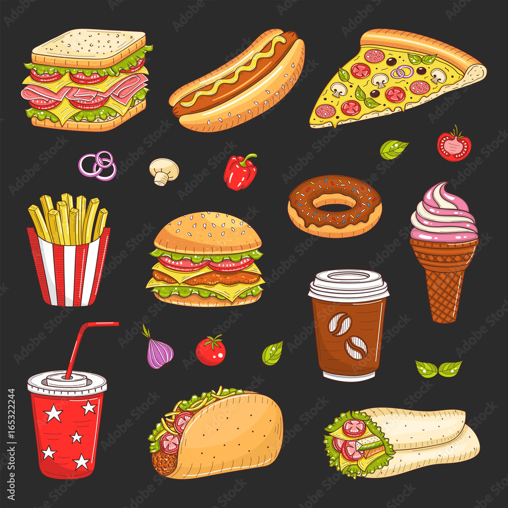 Vector hand drawn illustration of fast food Stock Vector | Adobe Stock