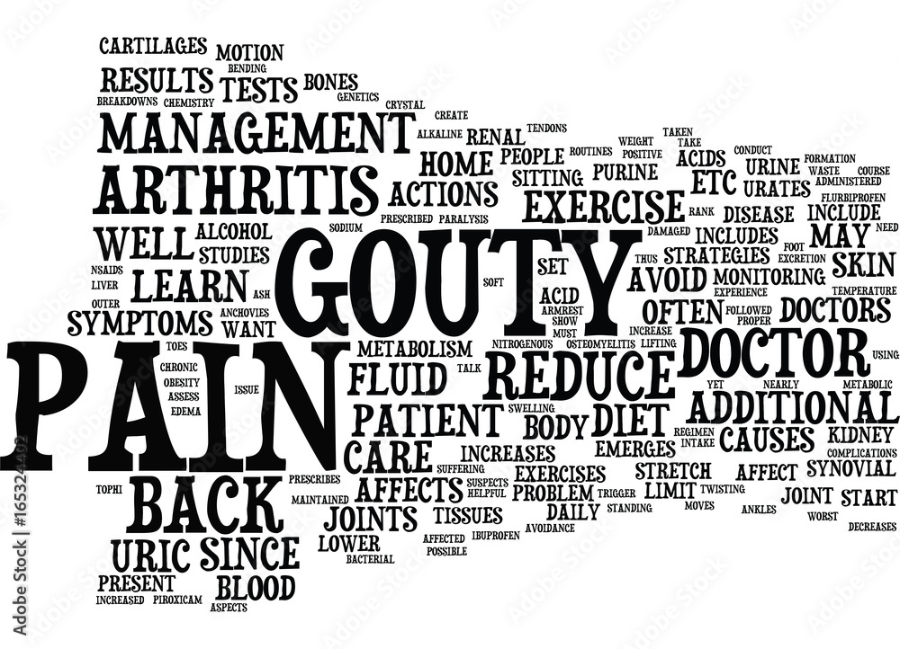 GOUTY AND BACK PAIN Text Background Word Cloud Concept Stock Vector ...
