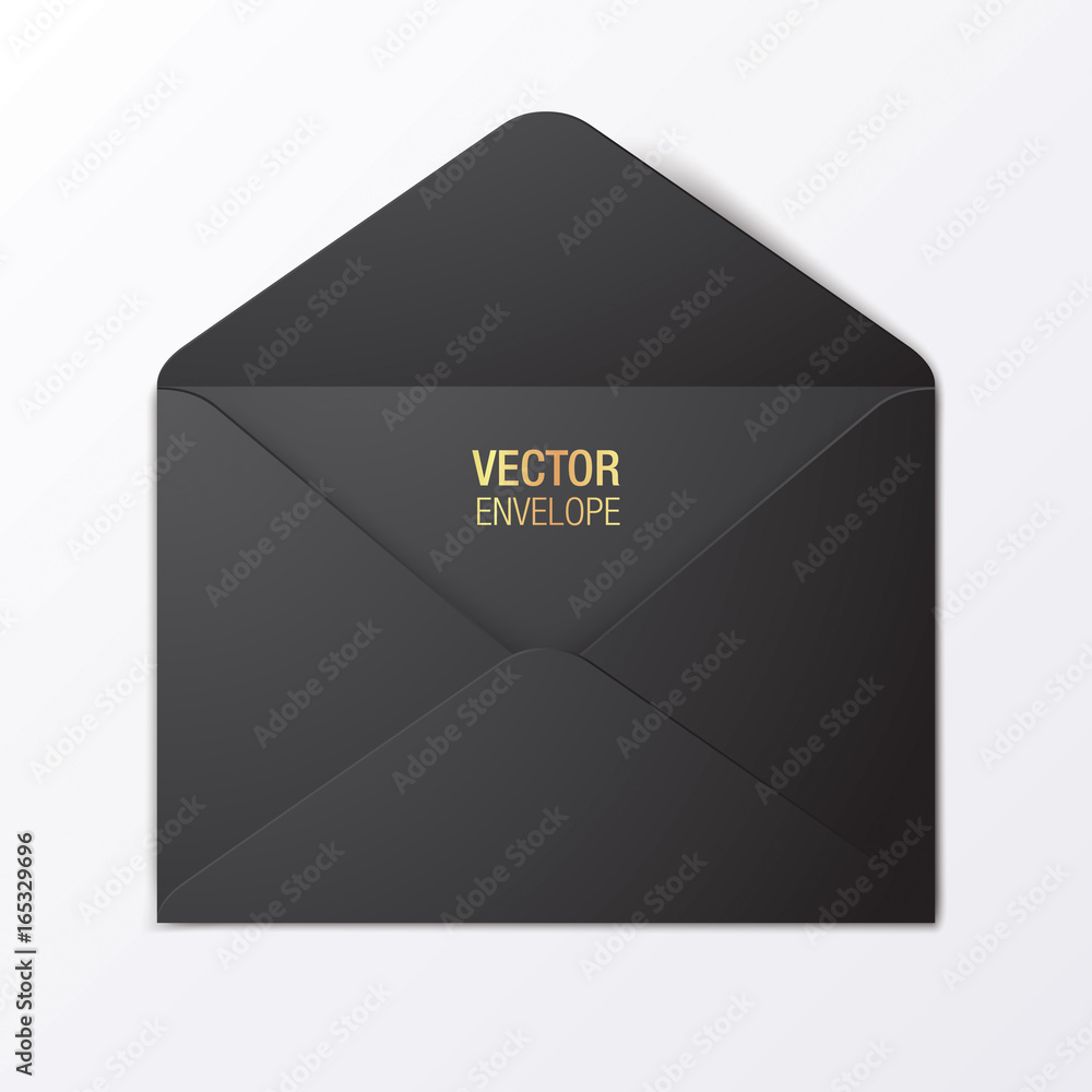 Black vector envelope template. Black opened envelope lying on a red ...