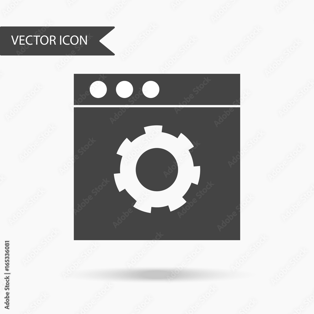 Gear in the browser window in a flat style on a white background. Flat ...