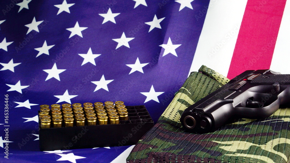 Foto de Bullets on the Flag of the United States. American shooting ...