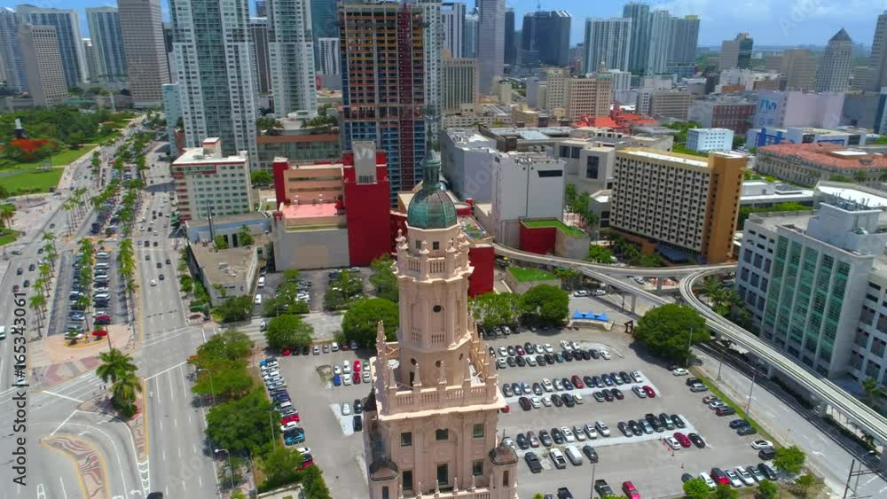 Drone orbiting the Miami Freedom Tower spotlight mode active tracking ...