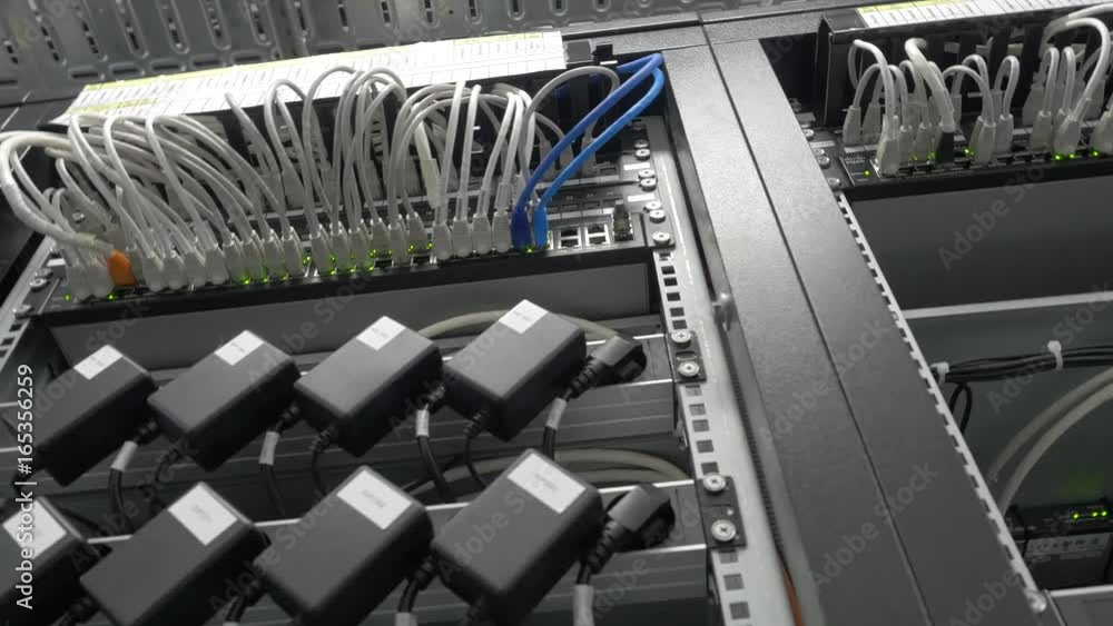 Many powerful servers running in the data center server room. Many ...