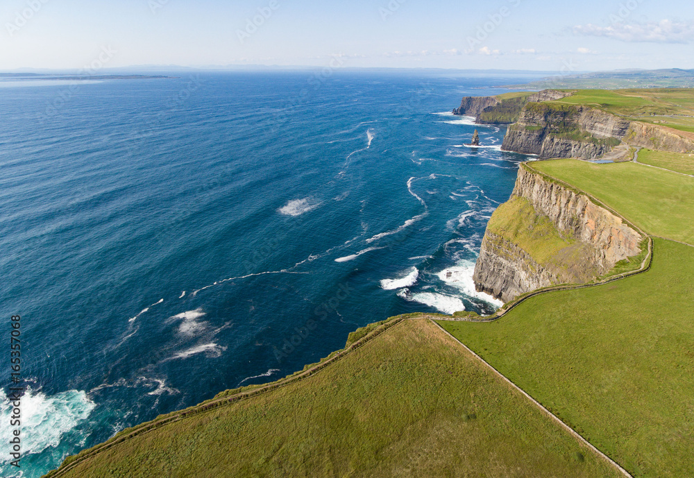 Aerial birds eye view from the world famous cliffs of moher in county ...