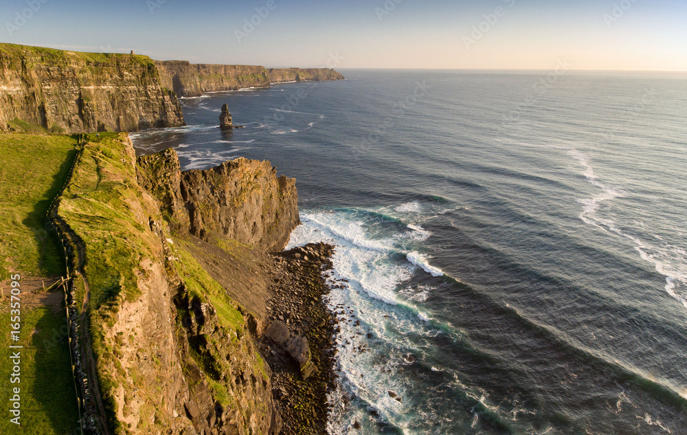 Aerial birds eye view from the world famous cliffs of moher in county ...