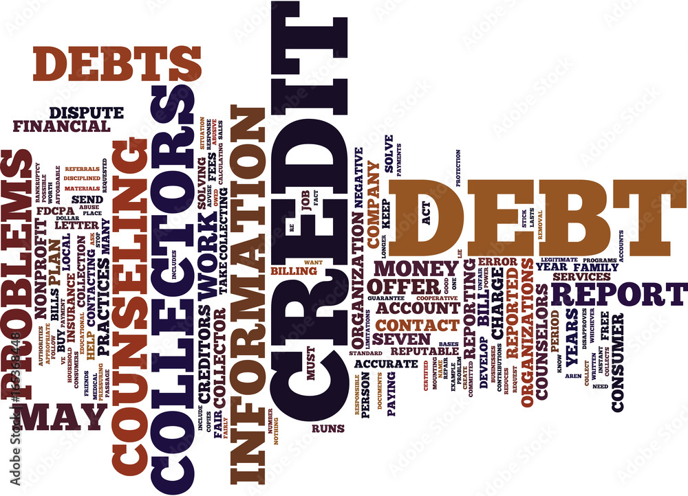 YOUR DEBTS AND DEBT COLLECTORS Text Background Word Cloud Concept Stock ...