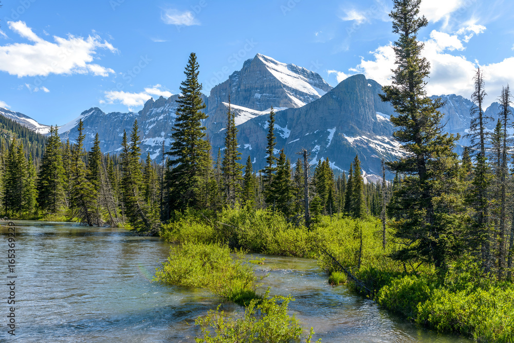 Mount Gould at Cataract Creek - Springtime snow melting water running ...
