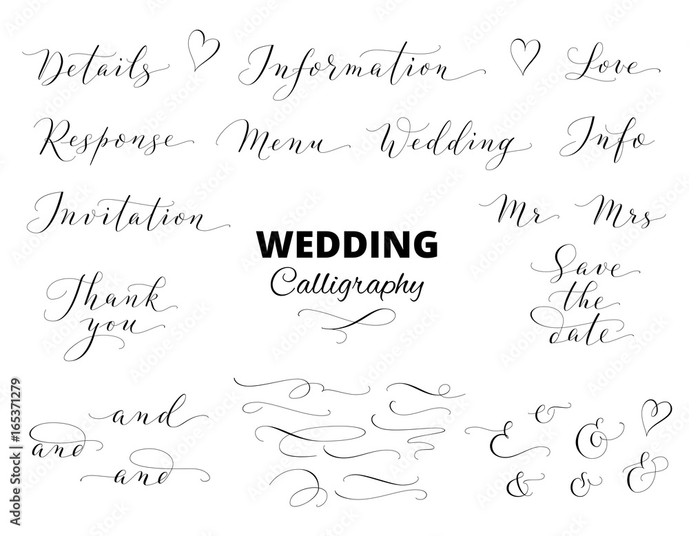 Wedding hand written calligraphy set isolated on white. Great for ...