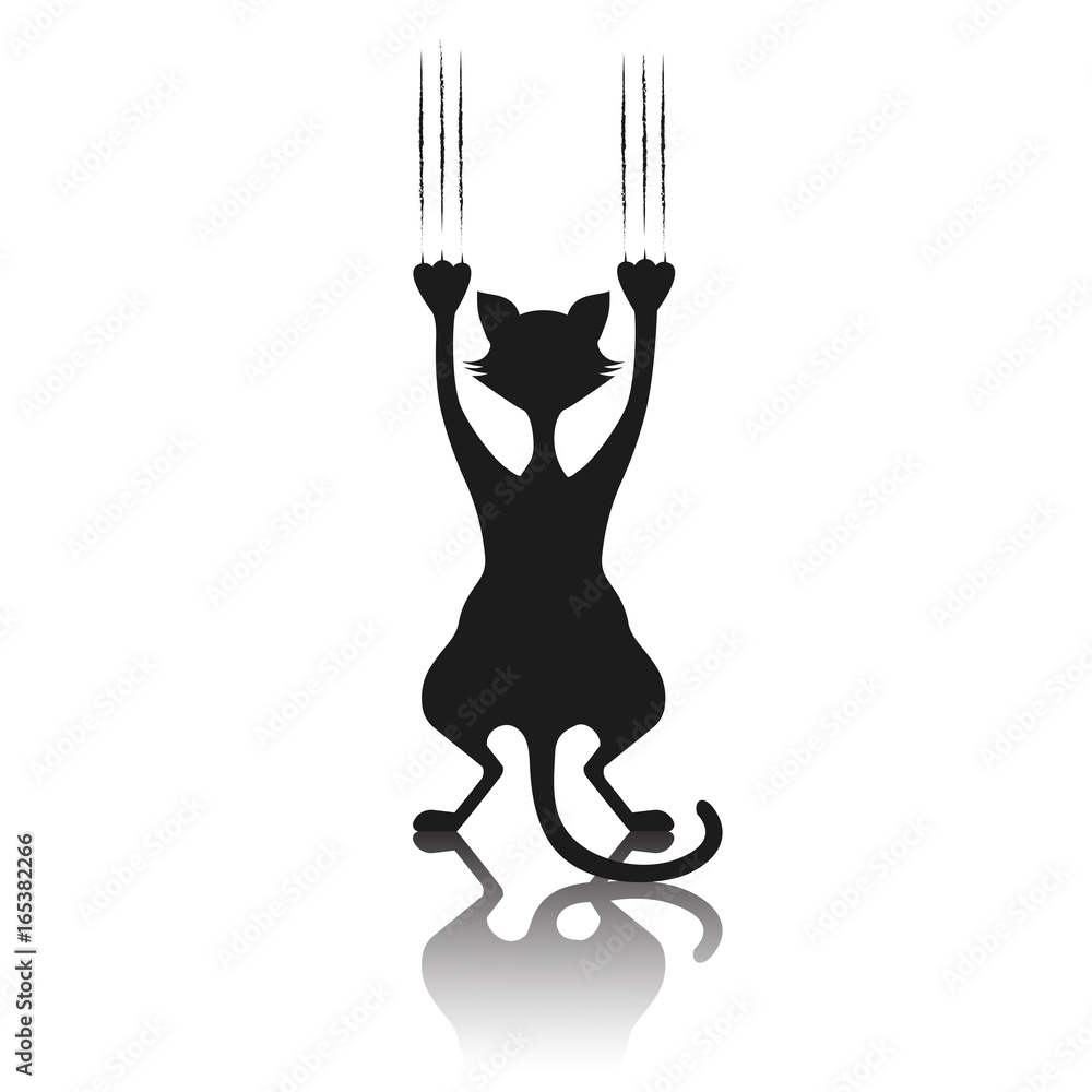 Comical silhouette of a cat the scratching background. Stock Vector ...