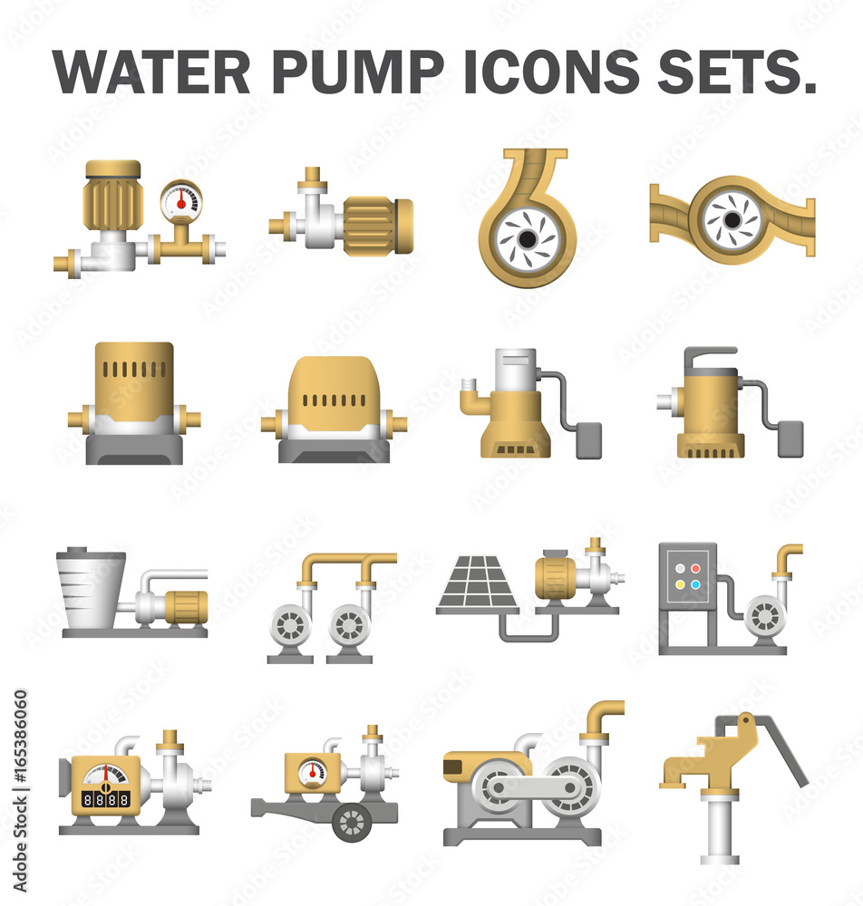 Water pump station icon. Consist of centrifugal, submersible and well ...