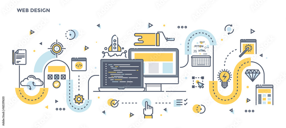 Flat Line Design Header - Web Design Stock Vector | Adobe Stock