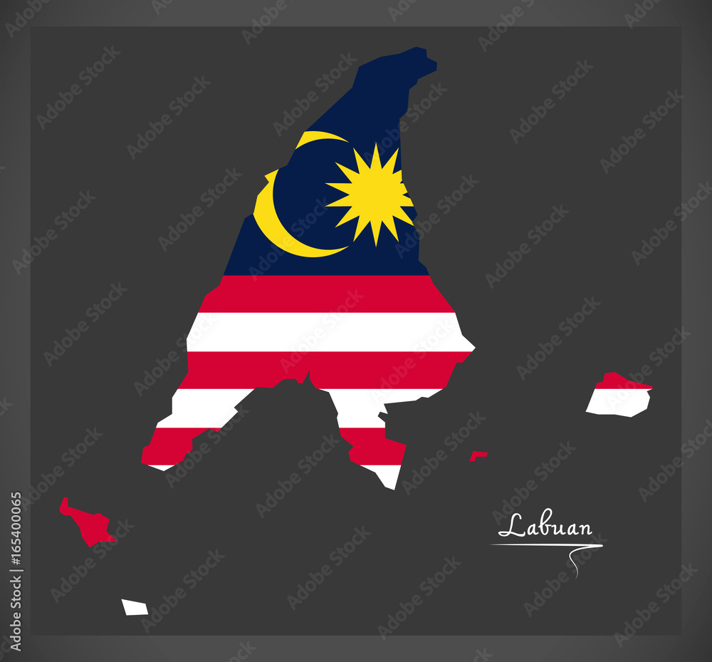 Labuan Malaysia map with Malaysian national flag illustration Stock ...