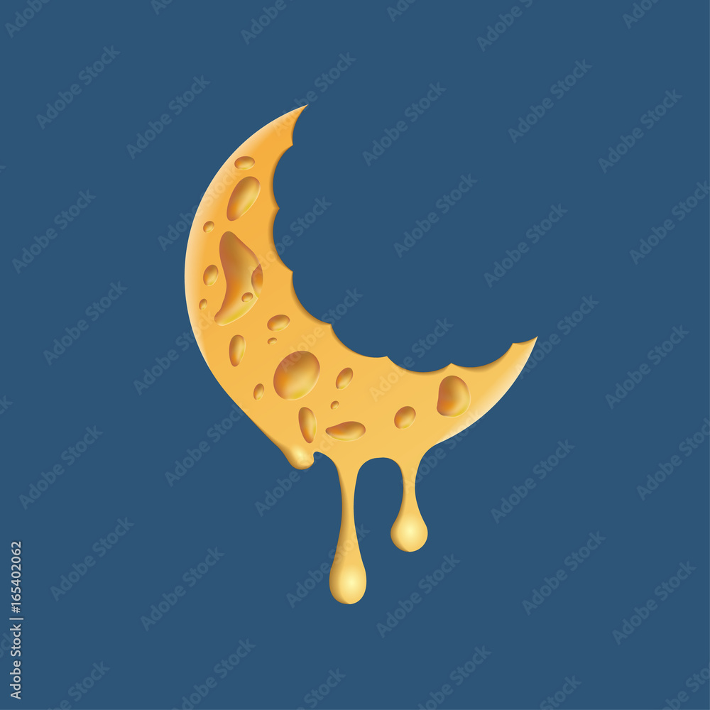 Cheese moon logo. Realistic cheese texture on a crescent symbol. Stock ...