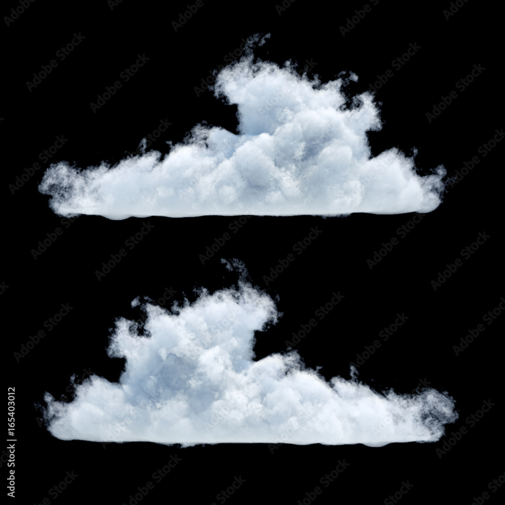 3d render, digital illustration, realistic clouds isolated on black ...