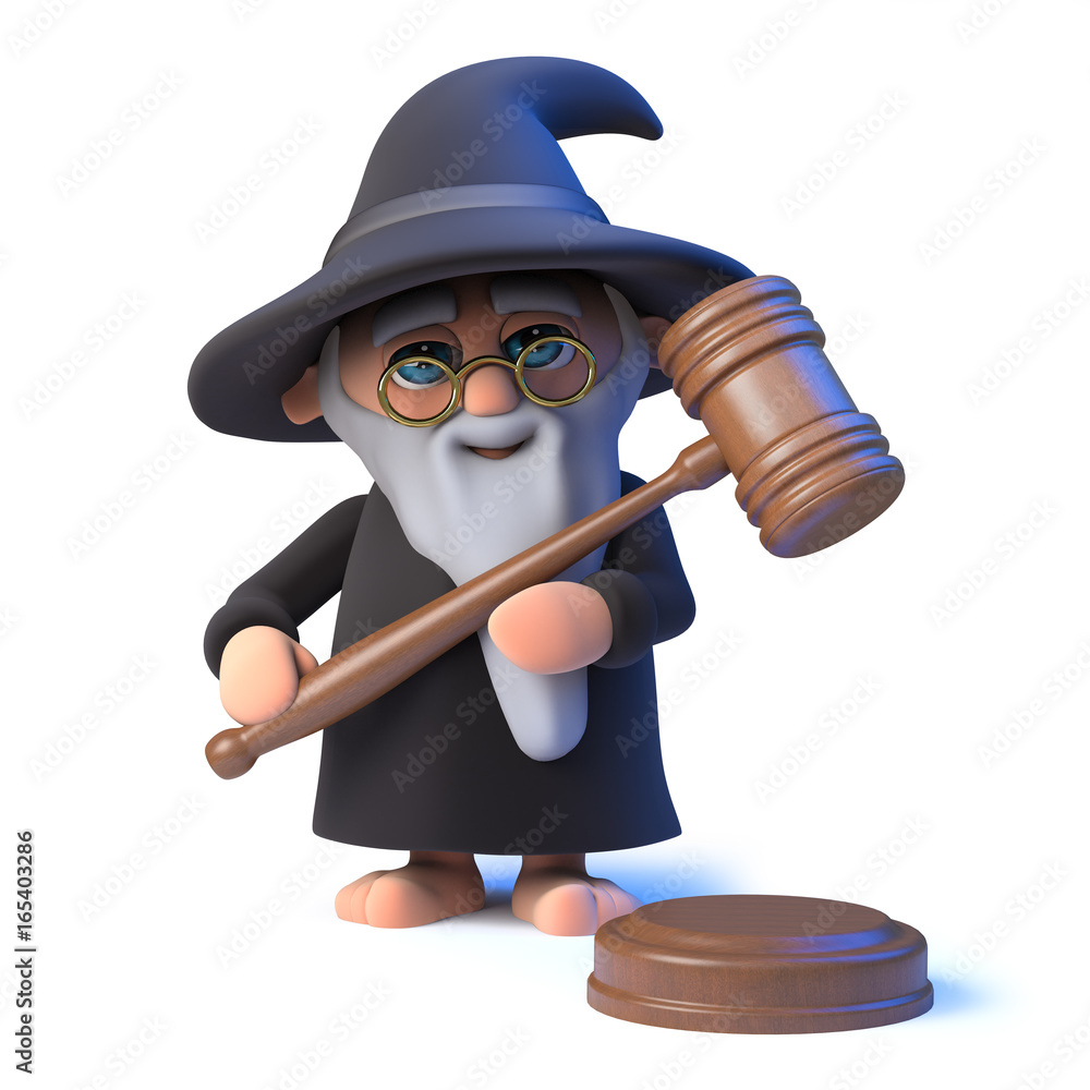 3d Funny cartoon wizard magician character holding an auction Stock ...
