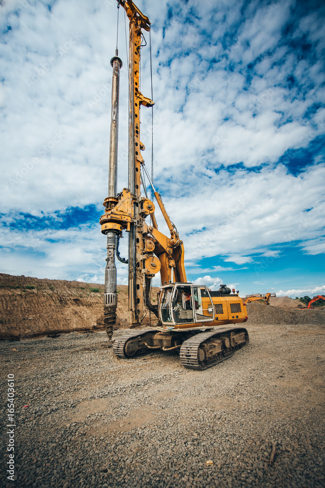 Details of heavy duty machinery on construction site. Detail of highway ...