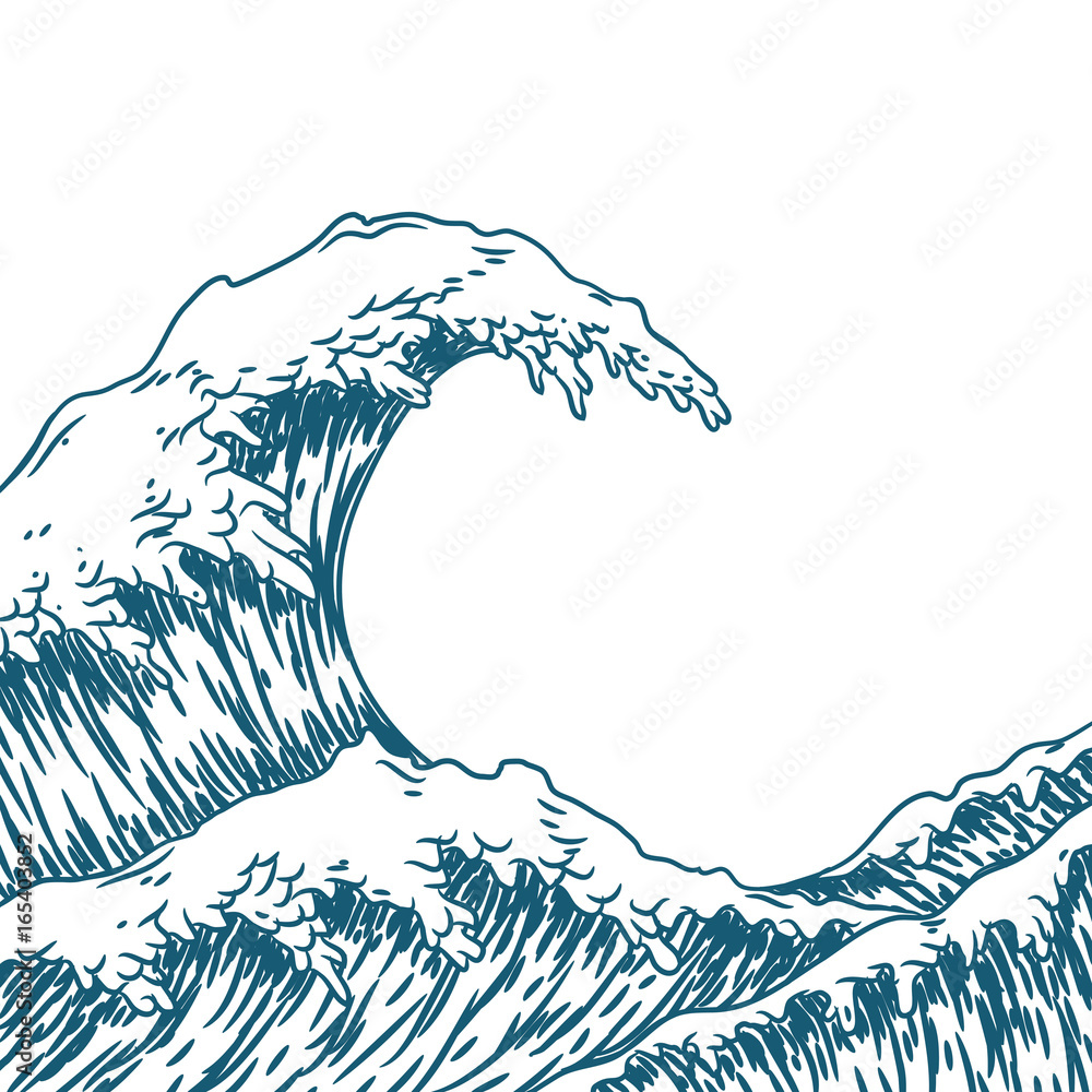 Hand drawn wave. Vector illustration Stock Vector | Adobe Stock