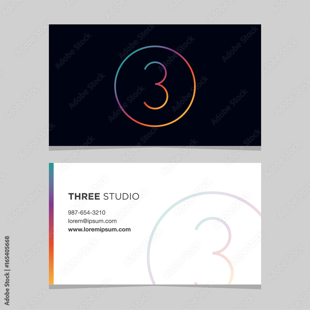 Logo number "3", with business card template. Vector graphic design ...