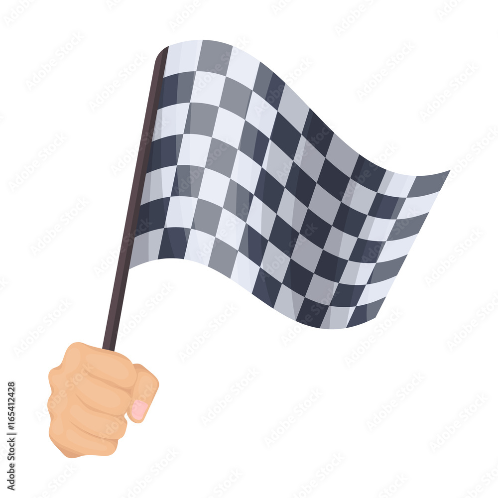 A racing, starting and finishing fluttering flag in his hand. Checkered ...