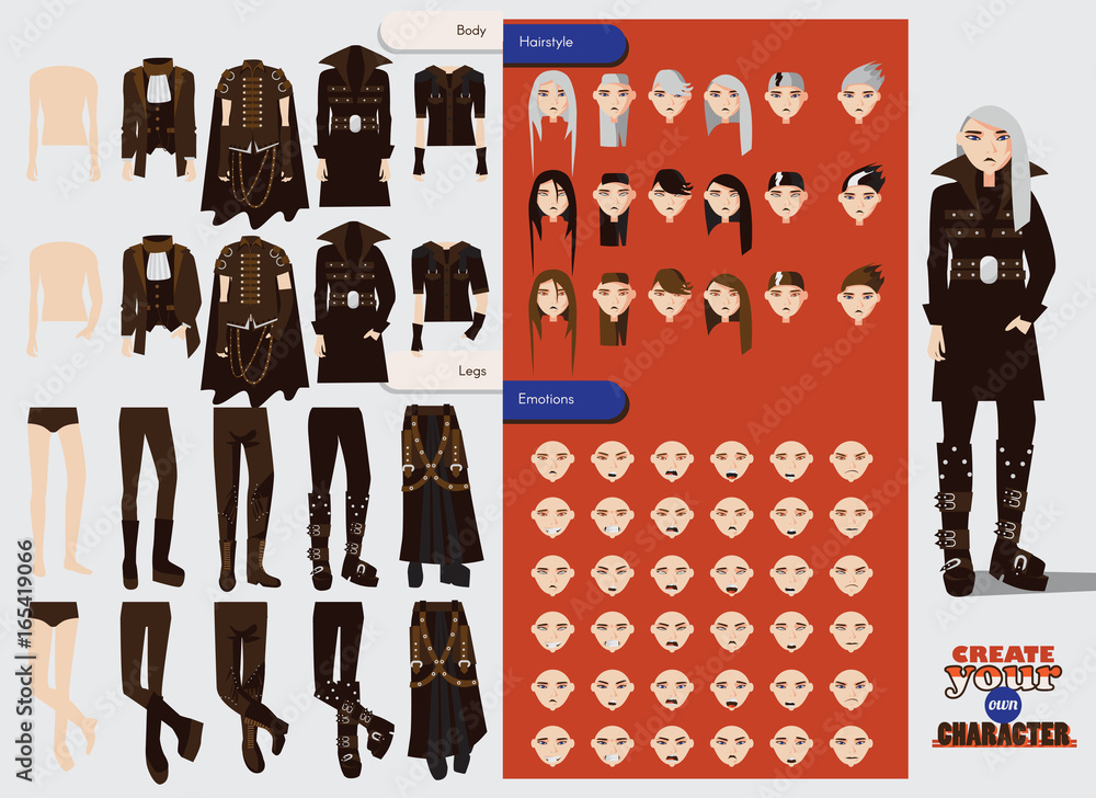 Vector constructor with handsome goth male character with spare body ...