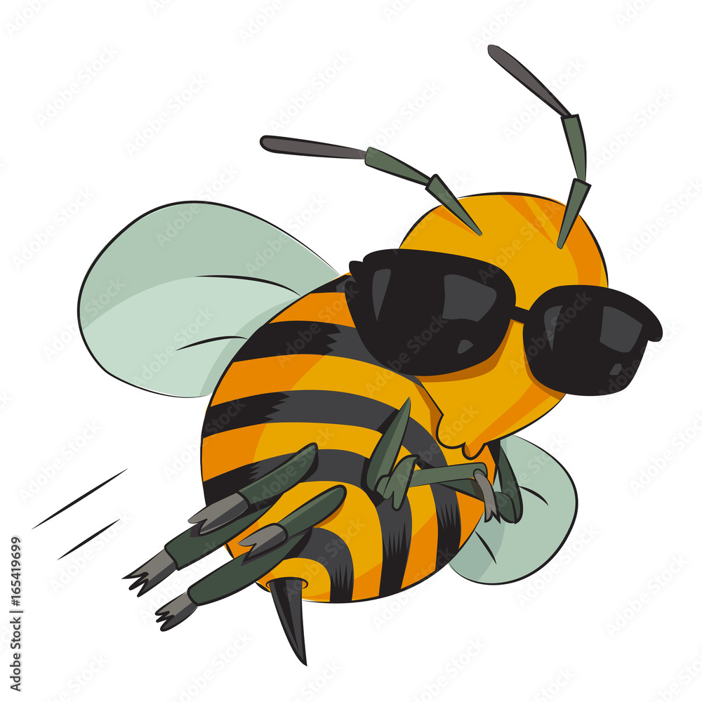 Cartoon image of bee wearing sunglasses. An artistic freehand picture ...