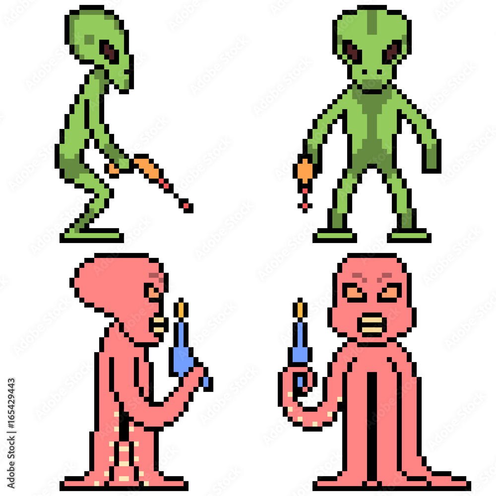 vector pixel art set alien Stock Vector | Adobe Stock