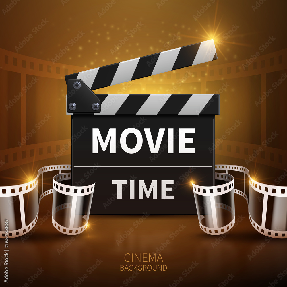 Online movie and television vector background with cinema clapper and ...