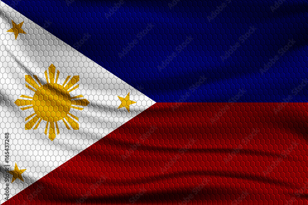 National flag of Philippines on wavy fabric with a volumetric pattern ...