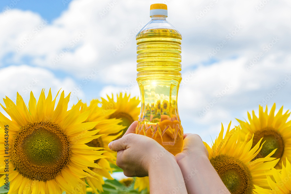 A bottle of vegetable oil on the background of the sky . Stock Photo ...