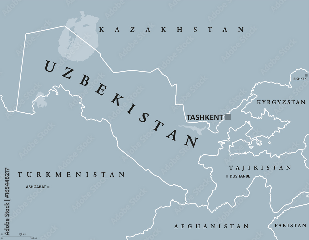 Uzbekistan political map with capital Tashkent and international ...
