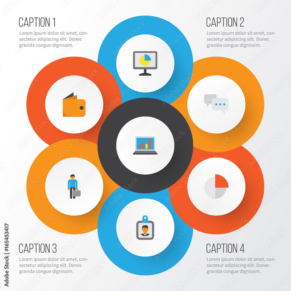 Job Flat Icons Set. Collection Of Statistics, Id Badge, Pie Bar And ...