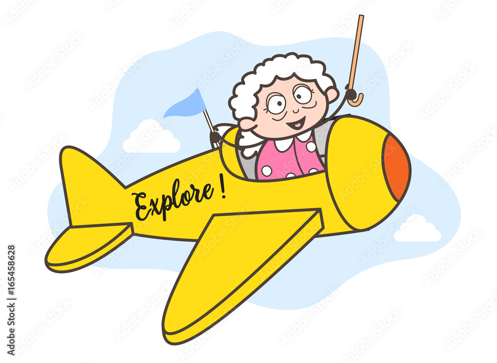 Cartoon Granny Flying Plane Vector Illustration Stock Vector | Adobe Stock
