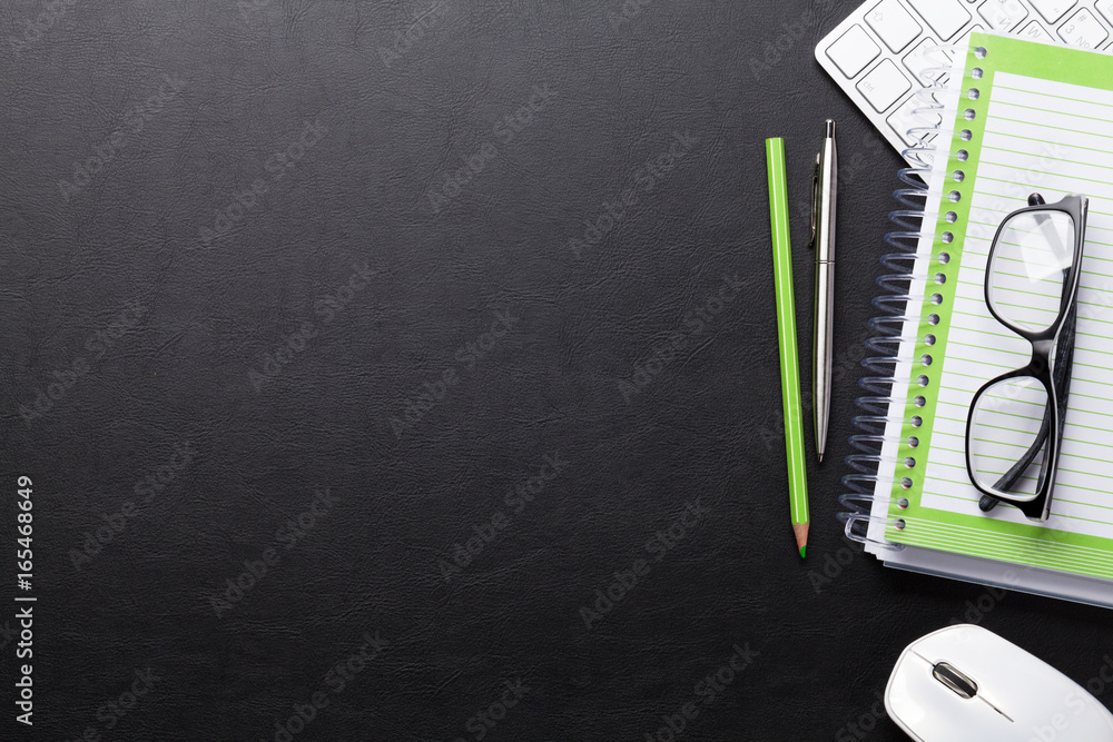 Office desk with computer and supplies Stock Photo | Adobe Stock
